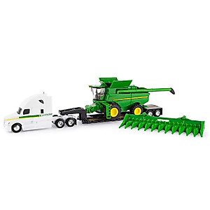 John Deere S780 Combine with Freightliner and Lowboy Trailer 1/64 Scale