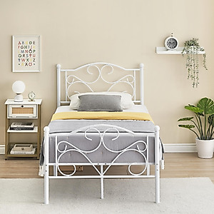 IDEALHOUSE Twin Size Bed Frame with Headboard and Footboard, Metal Platform Bed Frame with Storage, Steel Slats Support Mattress Foundation, No Box Spring Needed, White