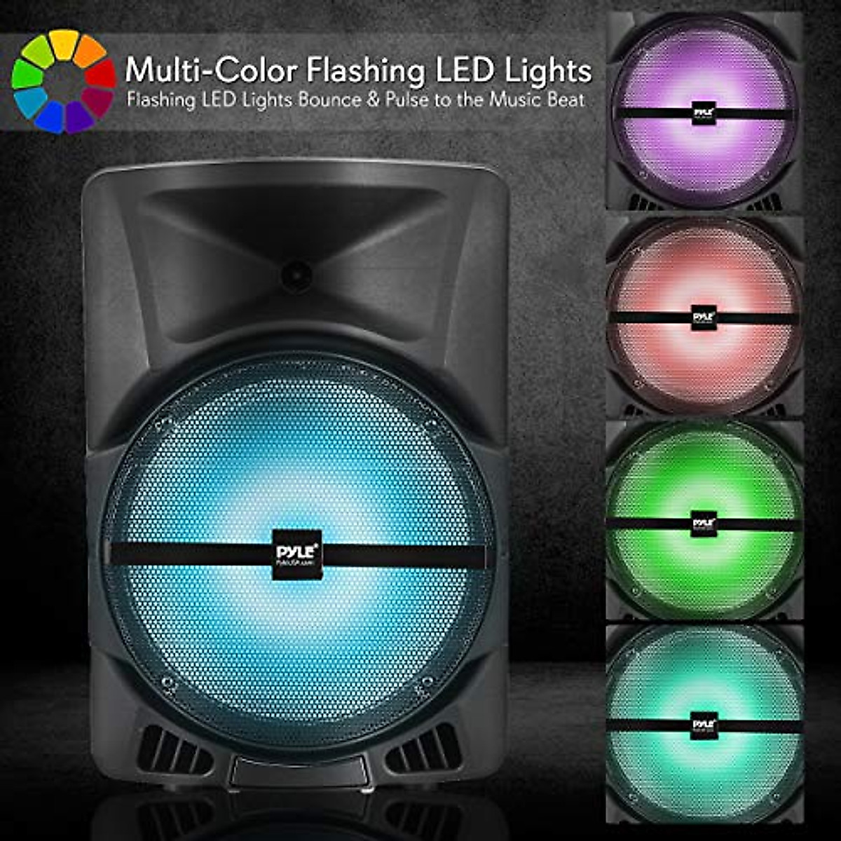 Pyle Wireless Portable PA Speaker System -1200W High Powered Bluetooth Compatible Indoor&Outdoor DJ Sound Stereo Loudspeaker wITH USB MP3 AUX 3.5mm Input, Flashing Party Light & FM Radio -PPHP1544B