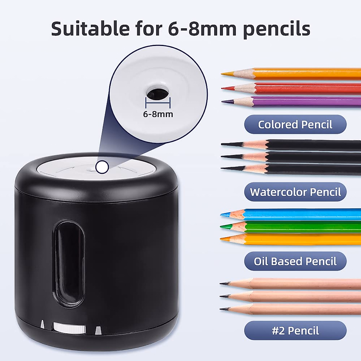 tenwin Electric Pencil Sharpener,Battery Powered and Portable Pencil Sharpeners Kid, Blade to Fast Sharpen,Suitable for NO.2/Colored Pencils(6-8mm), School/Classroom/Office/Home