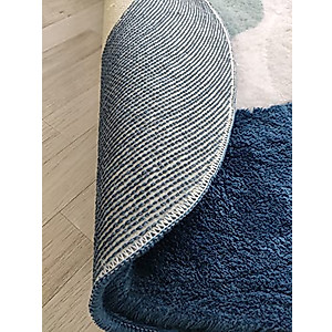 Evil Eye Fluffy Rug,Circle Area Rug, Aesthetic Rug for Bedroom,Handmade Tufted Rug, Nursery Room, Living Room, Bathroom Rug, Non Slip Washable Blue Rug (35" x 35", Blue)