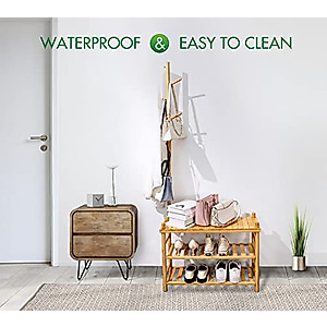 ZYBT Shoe Rack, Entryway Bench with Coat Rack, Hall Tree, 3 in 1 Design Bamboo Shoe Rack for Entryway, Multifunctional Shoe Bench, Free Standing Shoe Racks Shelf for Hallway Bedroom