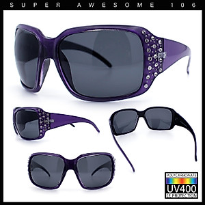 SA106 Polarized Lens Oversize Rhinestone Bling Iced Out Womens Sunglasses Purple