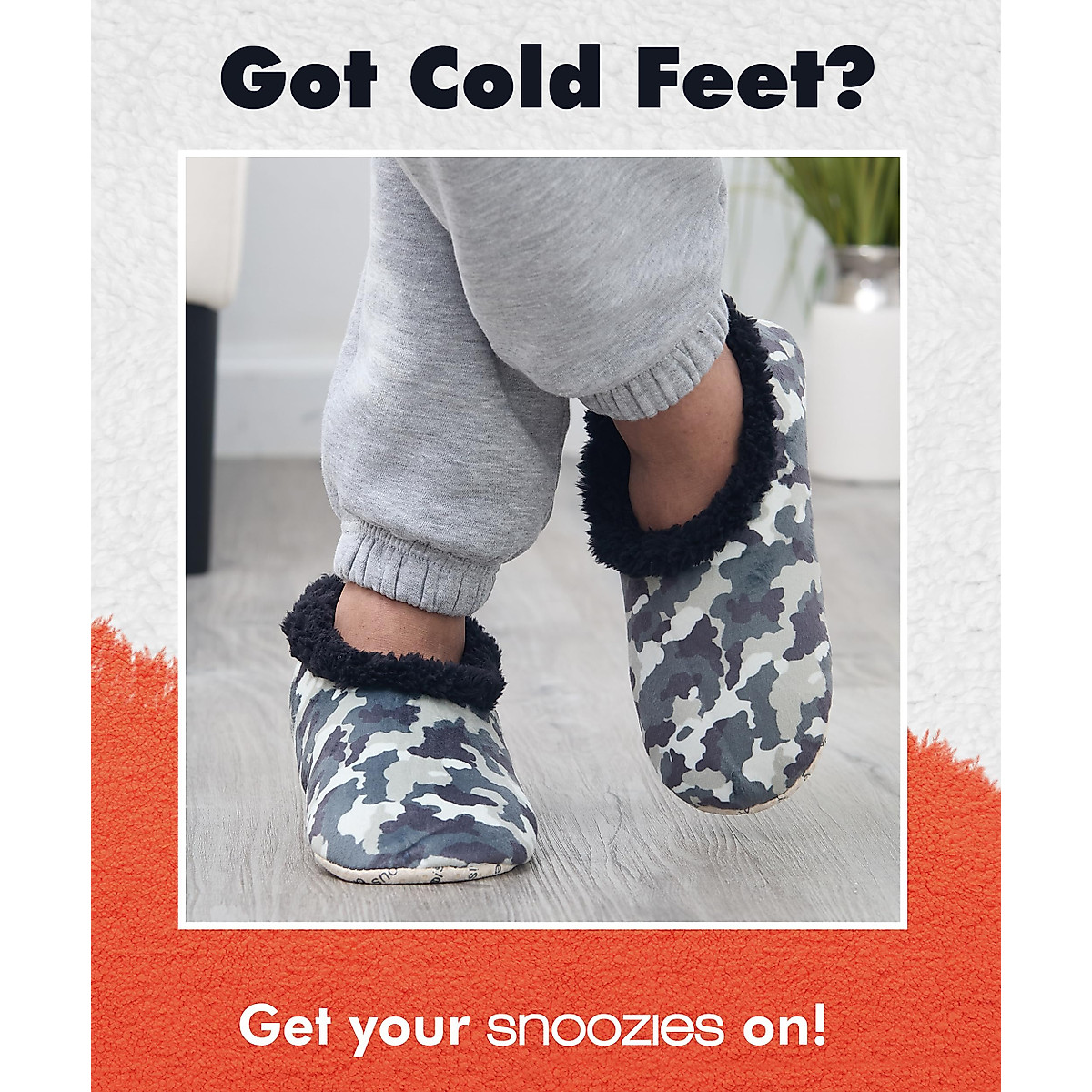 Snoozies Winter House Slippers with Sherpa Fleece Lining and Non-Skid Sole Mens Slippers Size 9-10 (Camo Grey, Medium)