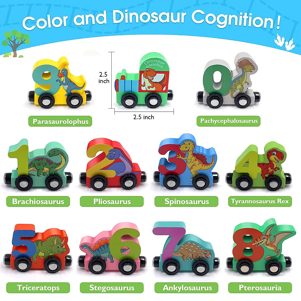 ZRCCOX Toddler Toys for 2-4 Year Old Boys, Wooden Dinosaur Train Toys for Kids, Sensory Toys for Toddlers 1-3, Magnetic Trains for Toddlers, Birthday for Boys Age 1, 2, 3, 4, 5 Niño