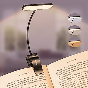 Gritin 19 LED Rechargeable Book Light for Reading in Bed with Memory Function- Eye Caring 3 Color Temperatures,Stepless Dimming Brightness,80 Hrs Runtime Lightweight Clip on Light for Book Lovers