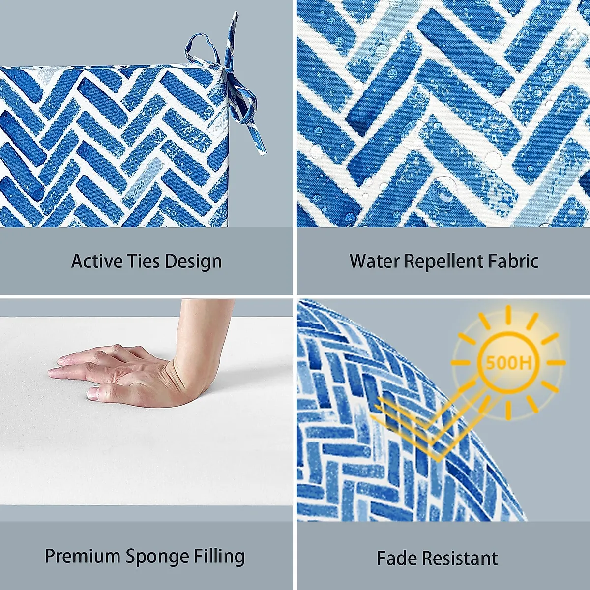 LVTXIII Outdoor Chair Cushions, Fade-Resistant Patio Furniture Cushions Outdoor Square Corner Chair Pads with Ties for Dining Chairs and Garden Furniture Decoration, 18.5"x16"x2" Set of 4, Blue Bricks