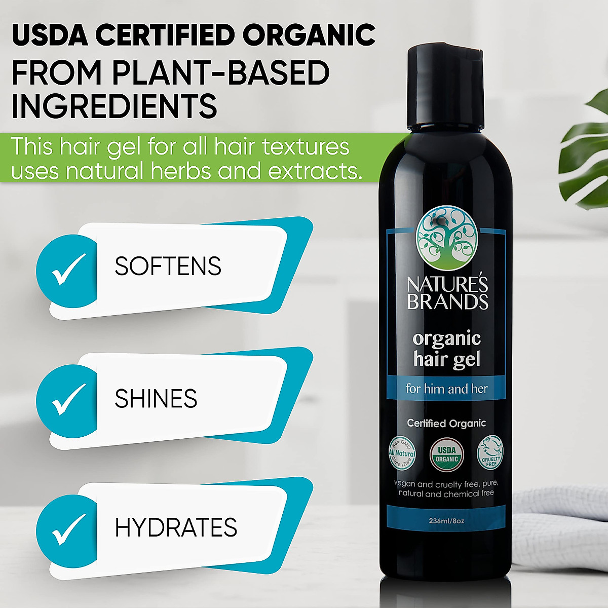 Hair Gel Organic 8 Oz Bottle Made By Herbal Choice Mari