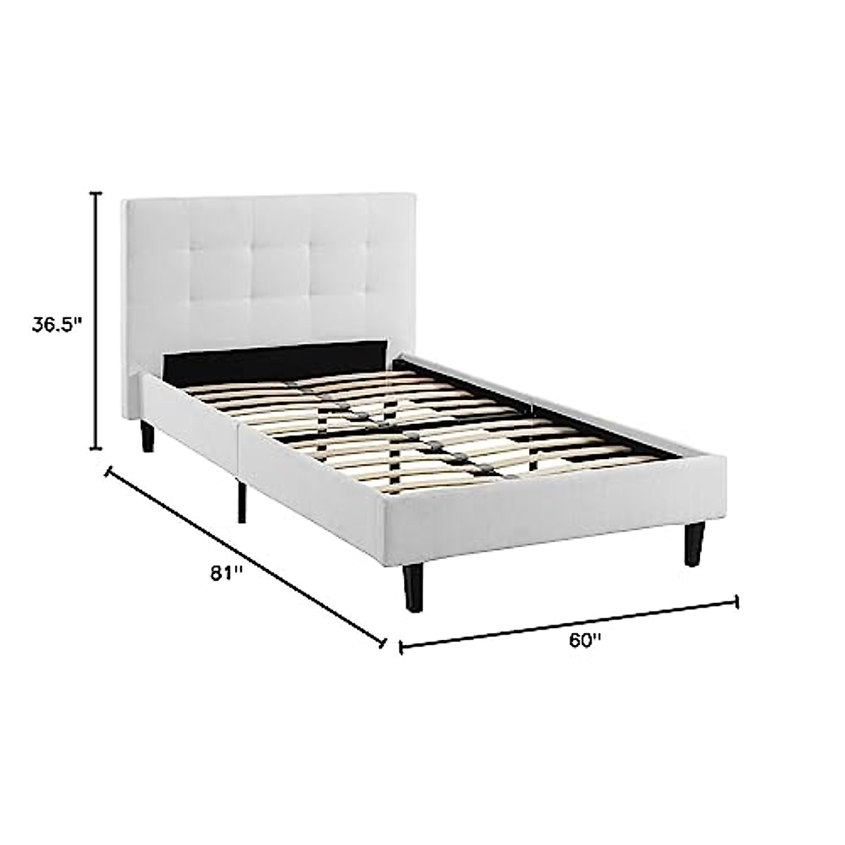 Modway Linnea Upholstered White Full Platform Bed with Wood Slat Support