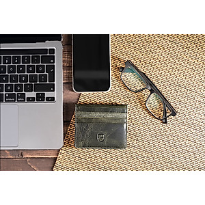 PELLE BORSETTA Crazy Genuine Leather Credit Card Holder Wallet For Men Slim Minimalist Cash 0rganizer Small Best Gifts (Green)