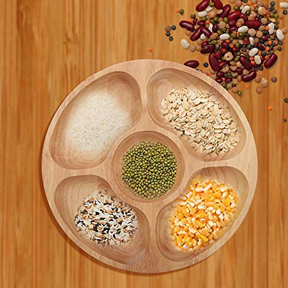 Round Serving Tray in Wood Wooden Food, Coffee Snack Trays All Natural Vegan Friendly Coasters Decorative Platter Cheese Board Dinner Set Perfect for Parties Holidays Family Breakfast Dinners Tea