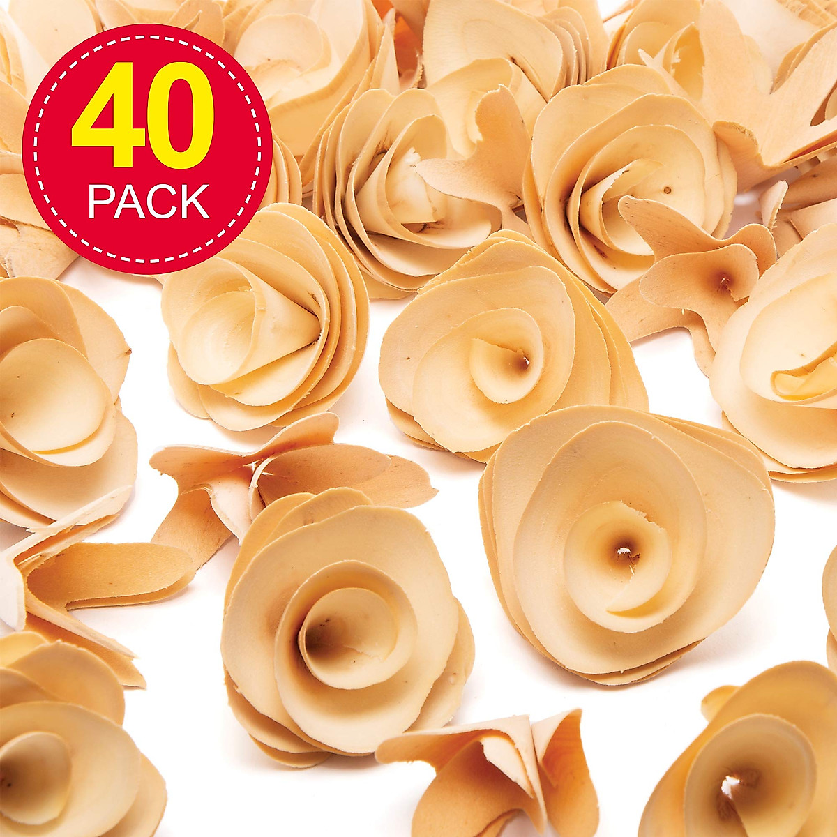 Baker Ross AT545 Wooden Flower Heads - Pack of 40, Creative Art and Craft Supplies for Kids to Make and Decorate