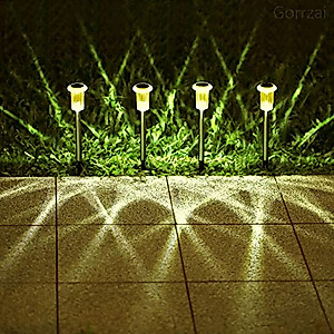 Gorrzai Solar Outdoor Lights 10 Pack Pathway Solar Lights LED Waterproof Stainless Steel Garden Stake for Pathway, Walkway, Sidewalk, Driveway, Lawn (Warm White)