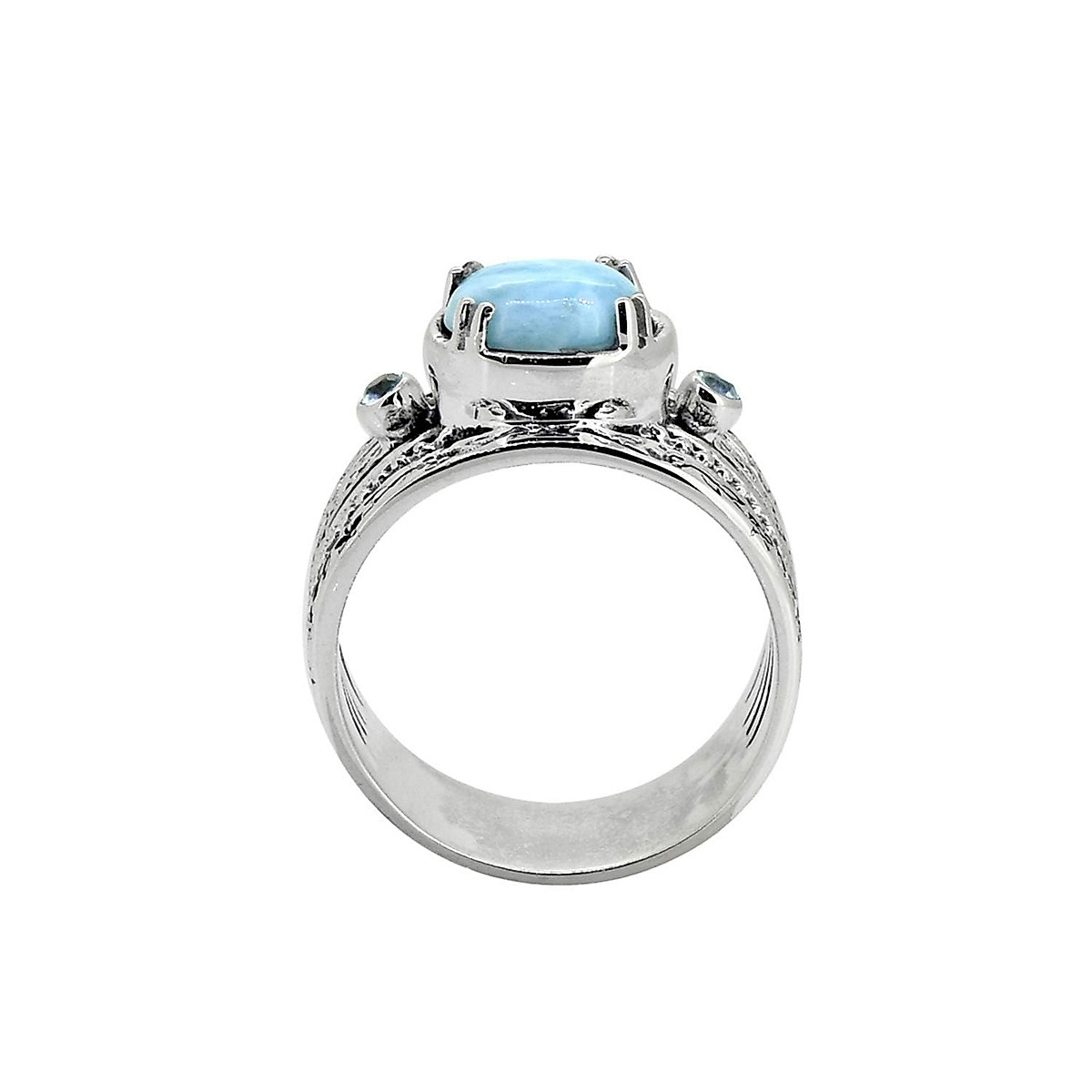 YoTreasure Larimar Swiss Blue Topaz 925 Sterling Silver Antique Three Stone Ring