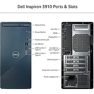 Dell Newest Inspiron 3910 Desktop PC, 12th Gen Intel Core i9-12900K Processor, 64GB DDR4 RAM, 1TB SSD + 1TB HDD, Intel UHD Graphics 730, WiFi 6, DVD, HDMI, USB-C, Windows 11 Home