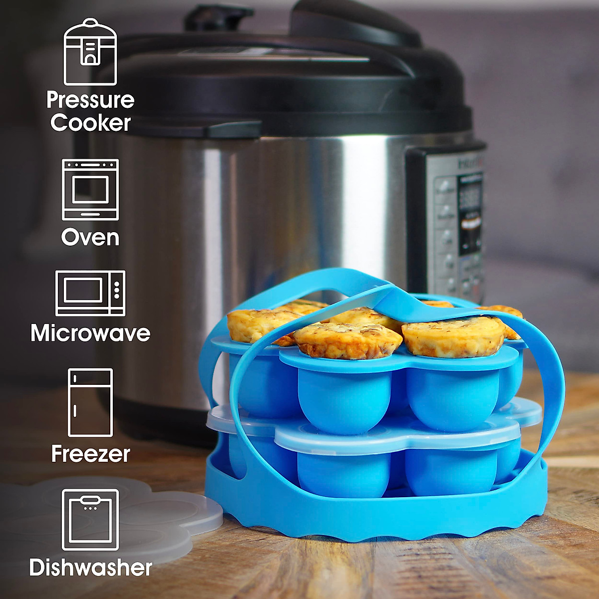 7Penn Silicone Egg Bite Molds Compatible with Instant Pot - 2-Pack Sous Vide Egg Bite Maker Accessory and Lifting Sling