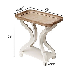 Farmhouse Accent Tables, Wood Side Table with Tray Top and Carved Concave Legs, Rustic Coffee Table for Living Room, Bedroom, Dining Room, French Country Furniture, White