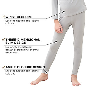 HEROBIKER Thermal Underwear Boys Ultra Soft Fleece Lined Kids Thermals Long Johns Top Bottom Warm Set for Winter Skiing Grey