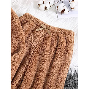 SOLY HUX Girl's Bear Ear Fuzzy Fluffy Drop Shoulder Hoodie Sweatshirt with Sweatpants Two Piece Outfit Pure Brown 10Y