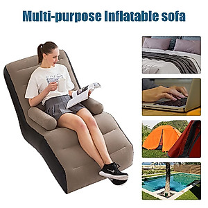 PLKO Inflatable Chaise with Household air Pump，Lounger Sofa for Indoor Living Room Bedroom, Outdoor Travel Camping Picnic,Brown