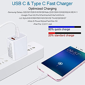 USB C Samsung Fast Charger Block for Galaxy S23 A14 A13 A03s A53 A12 A04s S22 S21, USB C Pixel 7 Pro Fast Wall Charger for Google Pixel 7/6 Pro/6a/5/4/3a/2/XL, 20W PD Power Adapter, 6ft Type C Cable