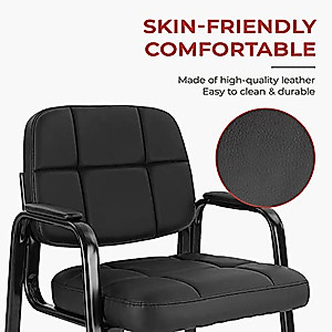 CLATINA Waiting Room Guest Chair with Bonded Leather Padded Arm Rest for Office Reception and Conference Desk Black with Sled Base 4 Pack