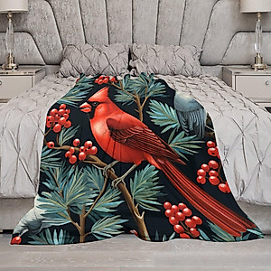 Winter Christmas Cardinal Bird Red Berries Blanket Memorial Christmas Throw Blankets for Bed 40"x50" Soft Cozy Microfiber Throw Blanket for Couch Sofa Bed for Girls Birthday Valentines Gifts