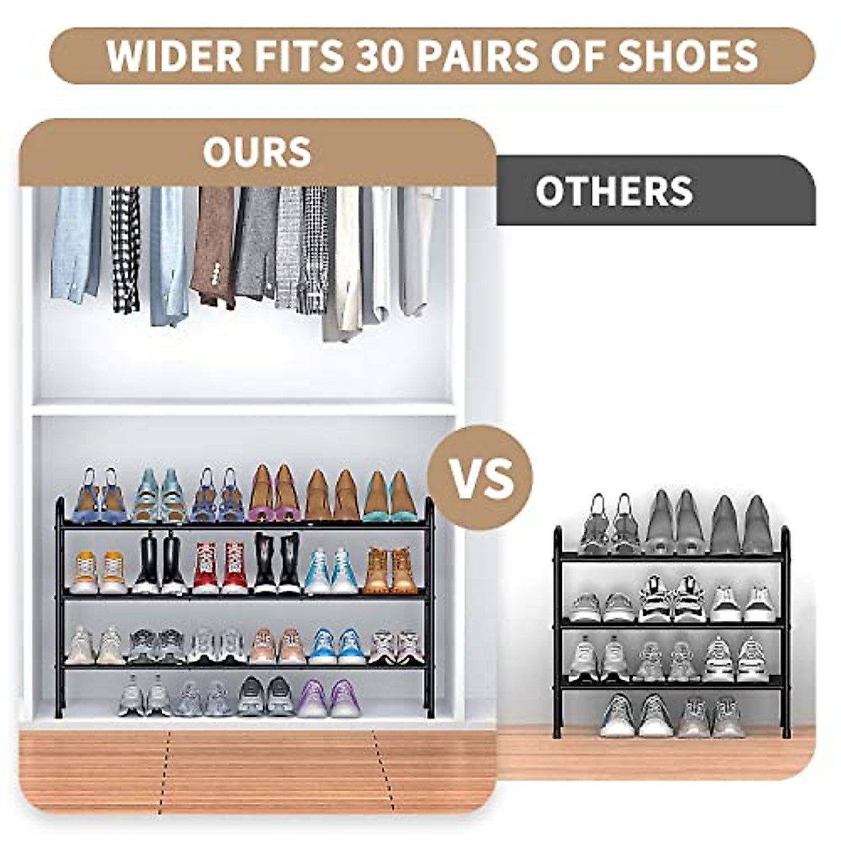 Dicasser 3-Tier Long Shoe Rack Organizer Extra Large Capacity for 24 Pairs,Black