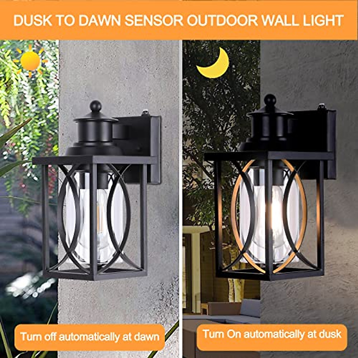 PARTPHONER Outdoor Light Fixtures Dusk to Dawn Outdoor Wall Lighting 2 Pack, Black Outside Wall Sconce Waterproof Exterior Wall Lantern for House Porch Garage Doorway Patio