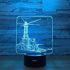 Lighthouse 3D LED Visual Lamp Night Light Decor Desk Lamp 7 Color Changeable Room Desk Lamp Table Pharo Decoration Gift with USB Cable for Room Decor,Birthday Gift Christmas Gift Toys for Children Kid