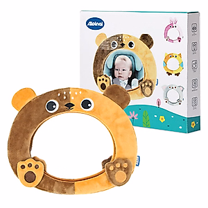 AIPINQI Baby Car Mirror, Baby Mirror for Car, Rear Facing Baby Mirror, Mirror for Car Seat Rear and Forward Facing, Easy View Cartoon Mirror for Infant and Newborn 100% Shatterproof Safety (Bear)