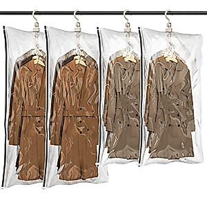 TAILI Hanging Vacuum Storage Bags Vacuum Sealer Bags Space Saver, 2 Long, 2 Short, Clear, 4 Pack