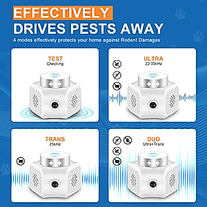 Mouse Repellent Ultrasonic Pest Repeller Plug in Humane Repeller 4 in 1 with Ultrasounds 9 Strobe Lights Rodent Repellent Indoor Mice Rat Deterrent Wide Range for House Attic Garage RV