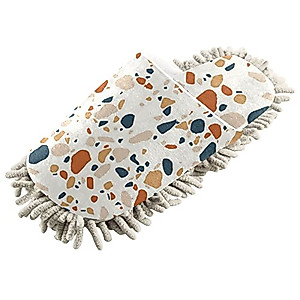 Kigai Microfiber Cleaning Slippers Brown Terrazzo Washable Mop Shoes Slipper for Men/Women House Floor Dust Cleaner, Size M