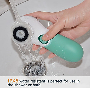 Spinning Face Cleansing Brush Queenwill Waterproof Facial Cleansing Rotating Brush Set for Exfoliating, Face Massage & Deep Cleansing, Equipped with 3 Portable Facial Cleaners & 2 Adjustable Speeds