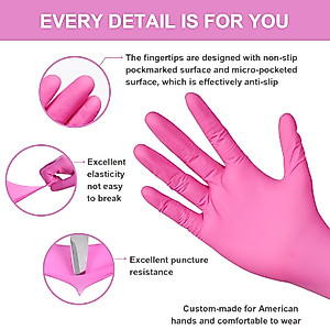 FINITEX Pink Nitrile Disposable Latex-Free Gloves - 3.5mil 100PCS/Box Powder-Free 9inch Gloves Guantes de Nitrilo Cleaning Medical Exam Food Cooking Gloves(100, X-Small)