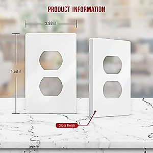 ENERLITES Screwless Duplex Wall Plates, Child Safe Receptacle Outlet Covers, Standard Size, 1-Gang 4.68"x 2.93", Unbreakable Polycarbonate Thermoplastic, UL Listed, SI8821-W-5PCS, Glossy, White