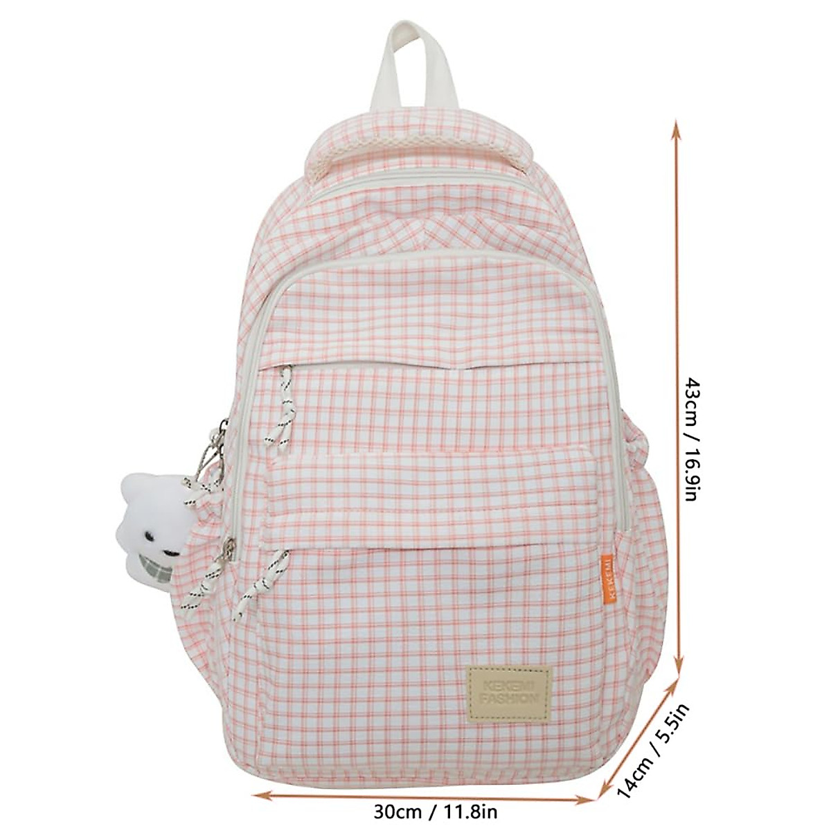 MOVEIF Striped Canvas Backpack with Cute Accessories Lightweight Shoulder Bag Casual Travel Daypack (Pink)
