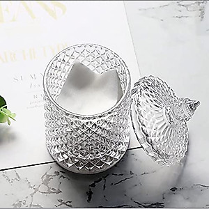 JIEQIJIAJU Glass Qtip Holder with Lid, Decorative Glass Apothecary Jar Crystal Canister Jar Bathroom Vanity Organizer for Q-tips, Cotton Ball & Swab, Cotton Pads, Hair Band, Candy Storage