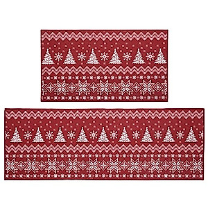 CAROMIO Machine Washable Kitchen Mat Christmas Kitchen Runner Mat Sets Non Skid Kitchen Floor Mats for Kitchen Laundry Sink Under Door, 17"x29"+17"x47"