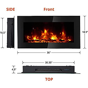 PioneerWorks Electric Fireplace 50 Inch Wall Mounted Electric Fireplace, Remote Control with Timer, Touch Screen, Adjustable Flame Color and Speed, 750W-1500W (36 Inches)