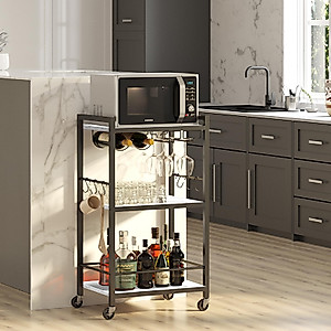 TUTOTAK Bar Cart, Home Bar Serving Cart, Microwave Cart, Drink Cart, Mobile Kitchen Shelf with Wine Rack and Glass Holder, Rolling Beverage Cart for Living Room, Kitchen BC01BM032