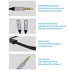 Paloxy 3.5mm Combo Audio Adapter Cable（2 Pack） Compatible for PS4,PS5,Xbox One S,for Switch,Tablet,Mobile Phone,PC Gaming Headsets and New Version Laptop Grey