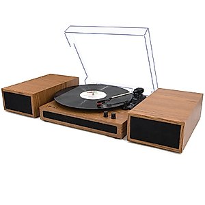 LP&No.1 Record Player, Wireless Turntable with Stereo Bookshelf Speakers,Vinyl Record Player,Support Wireless,Auto-Stop.(Yellow Wood)