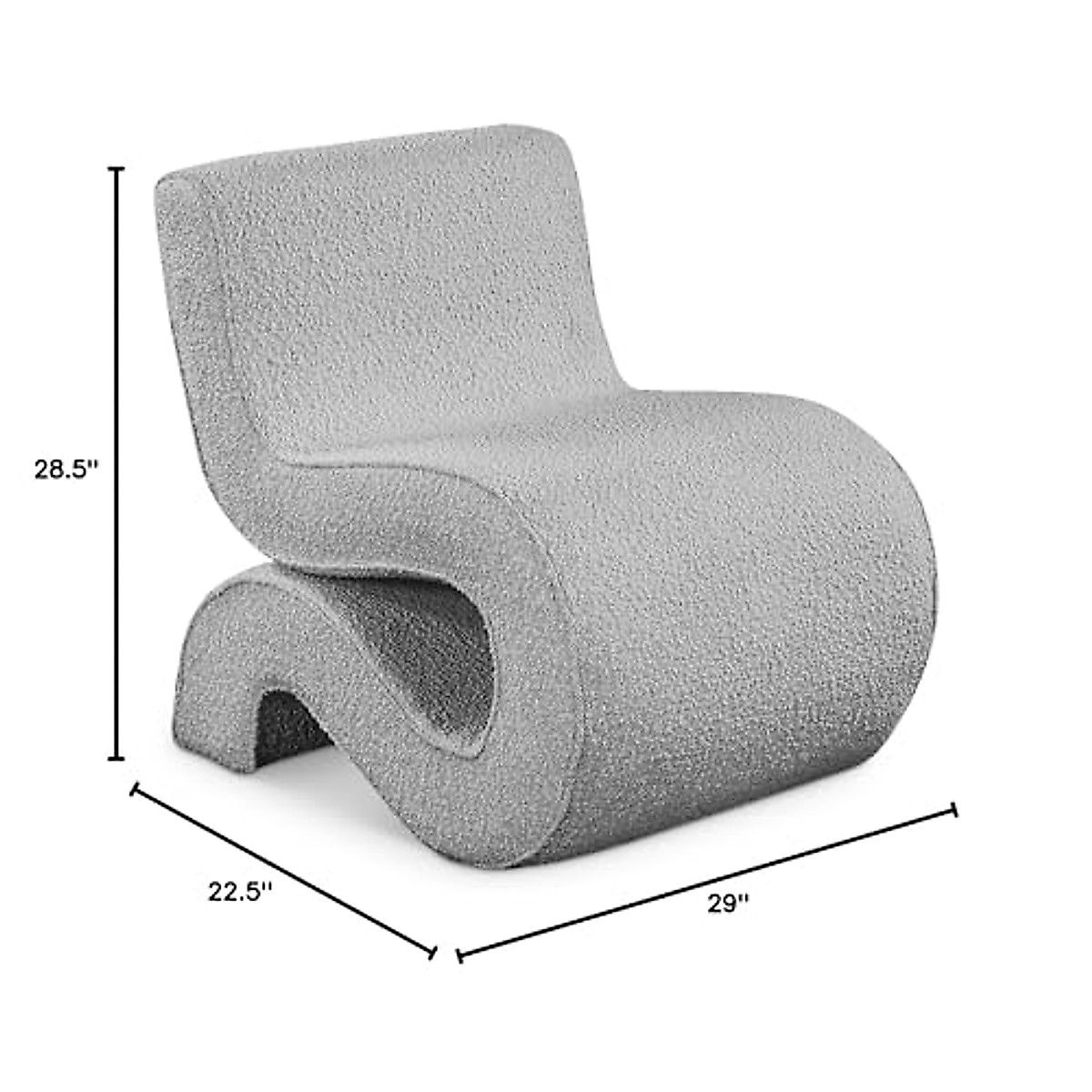 Meridian Furniture 599Grey Desiree Collection Modern | Contemporary Boucle Fabric Upholstered Accent Chair with Rich Grey Boucle Fabric, Curved Design, 22.5" W x 29" D x 28.5" H, Grey