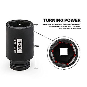 SEKETMAN 7Pcs 1/2" Drive Deep 6-Point Impact Socket Set/Spindle Nut Impact Socket Set, Inch, Cr-Mo,1-3/8-Inch - 1-3/4-Inch