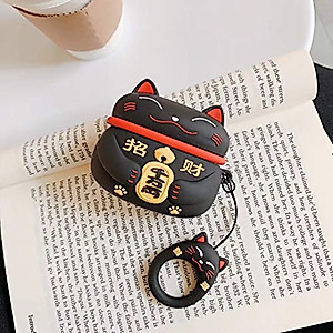 Coralogo Case for Airpods Pro 2019/Pro 2 Gen 2022 Cute,3D Animal Character Silicone Cartoon Airpod Skin Funny Fun Cool Keychain Design Kids Teens Girls Boys Cover Cases Air pods Pro (Black Lucky Cat)