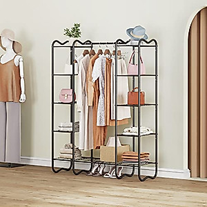 Gewudraw Portable Closet Wardrobe Rack, Wire Garment Rack Clothes Organizer, Clothes Rack with Shelves for Hanging Clothes, Freestanding Closet Metal Wire Shelving Clothes Rack