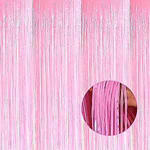 HalloweenDecorate 4 Pack Macaron Pink Foil Fringe Curtain Backdrop, 3.28Ft x 8.2Ft Metallic Tinsel Streamer Curtains, Birthday, Wedding, New Year’s, Christmas Decorations Party Supplies, One Size