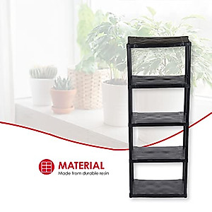Home Basics 5 Tier Plastic Shelf, Black | Easy to Assemble | Solid Tier Shelves | Durable Resin Material